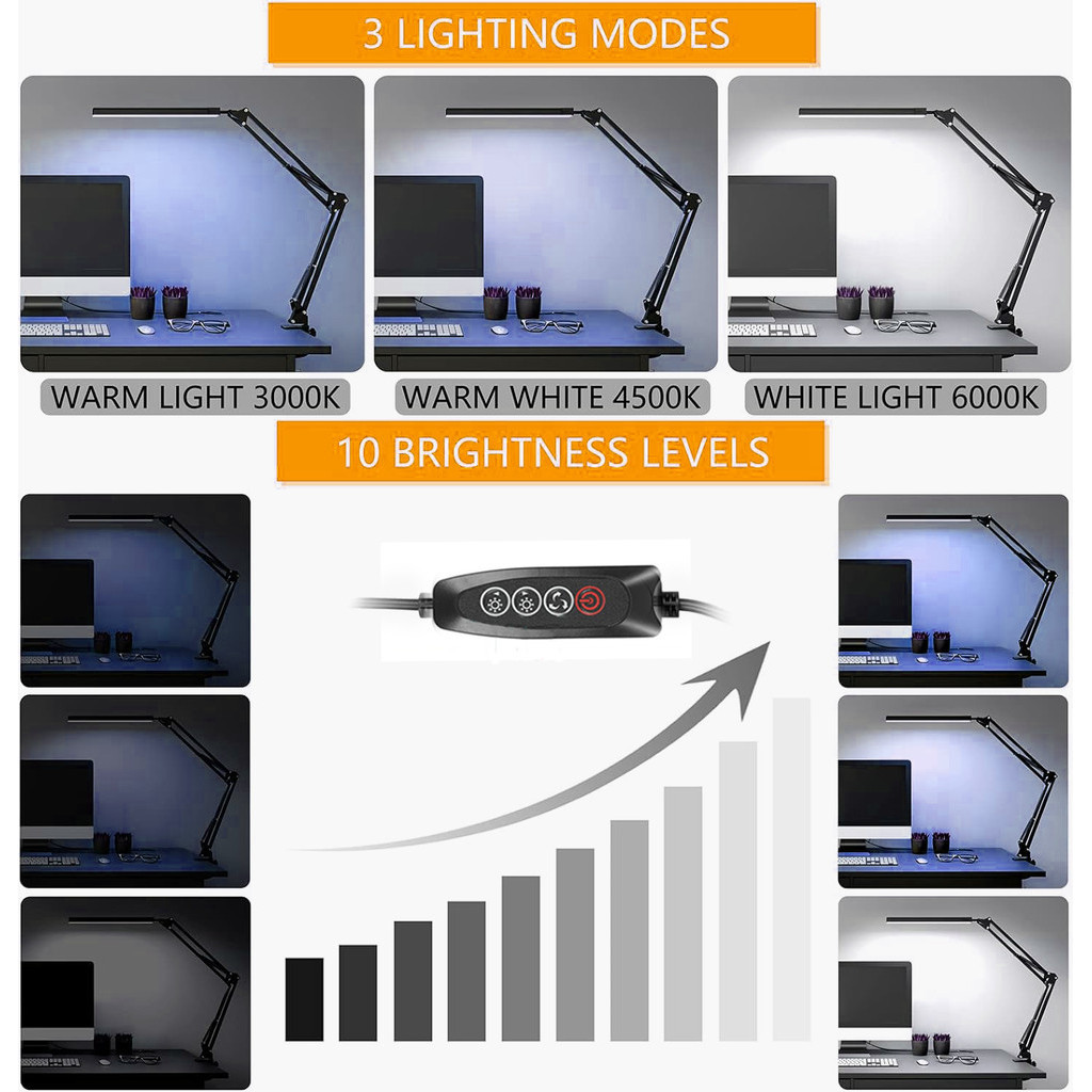 【COD】LED Folding Metal Desk Lamp with Clip Dimmable Table Light for ...