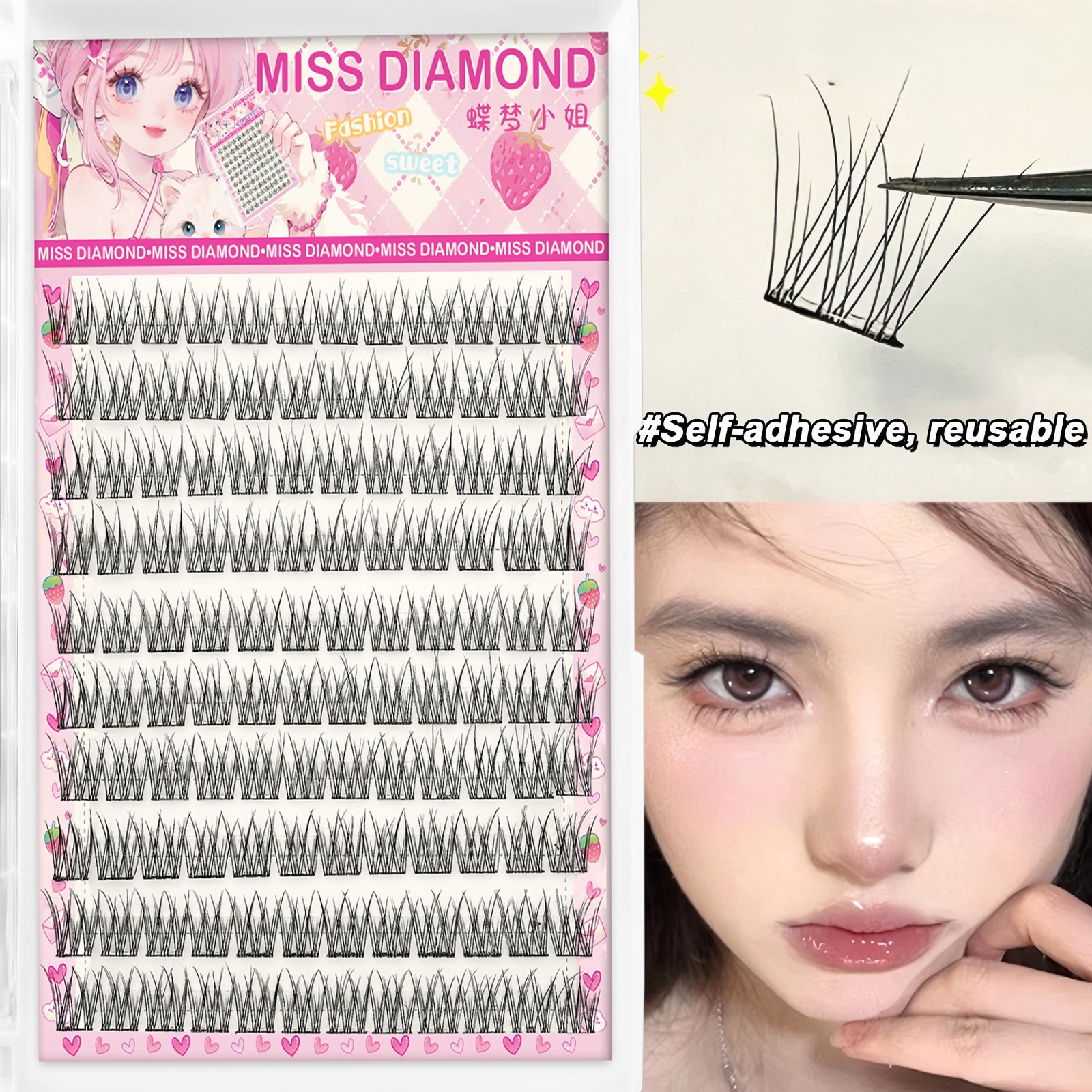 Miss Diamond Glue-Free False Eyelashes 10 Rows Of Large-Capacity Curled ...