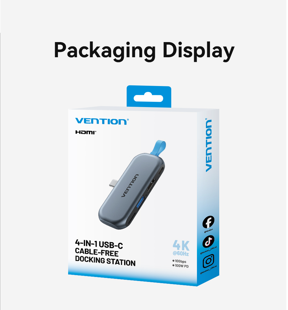 Vention 4-in-1 USB-C 10Gbps Cable-Free Docking Station 4k@60Hz 100W PD ...