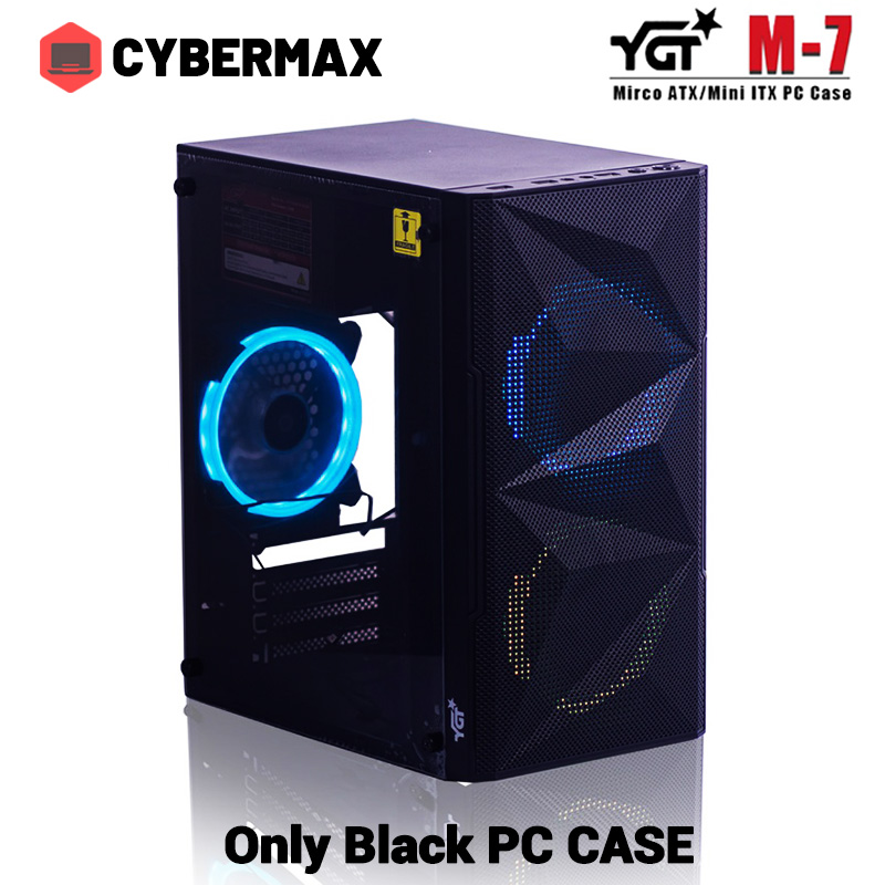YGT Gaming PC Case With 2 Fans Tempered Glass Side Micro ATX Case ...