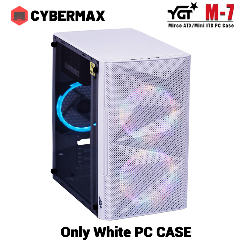 YGT Gaming PC Case With 2 Fans Tempered Glass Side Micro ATX Case ...
