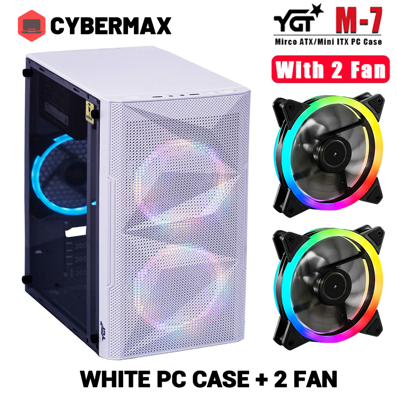 YGT Gaming PC Case With 2 Fans Tempered Glass Side Micro ATX Case ...