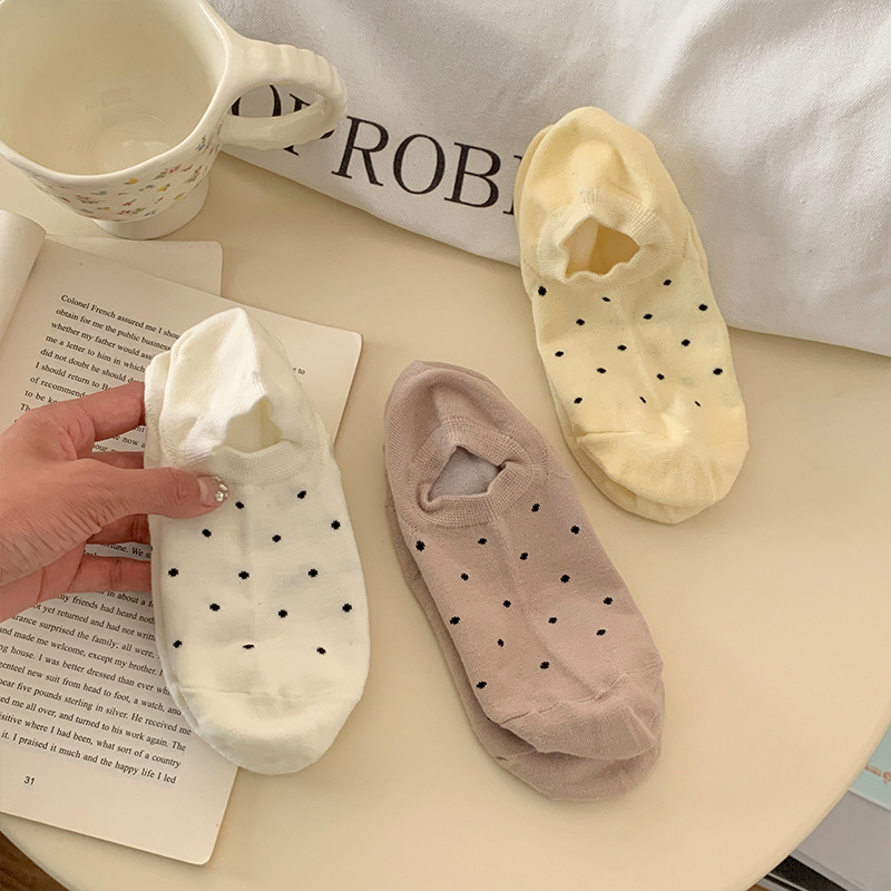 4 Pairs Polka Dot Print Socks, Casual & Simple Low Cut Invisible Boat ...