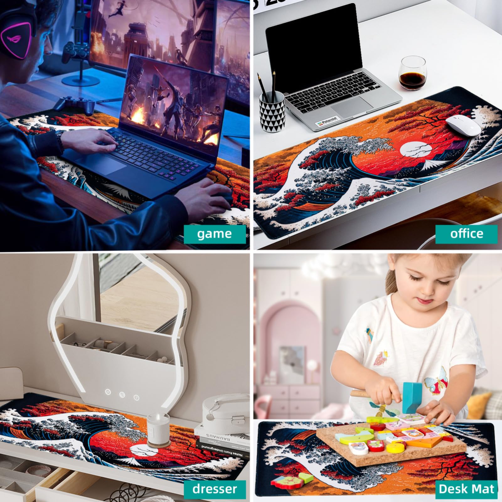 Large Gaming Mouse Pad for Desktop Stitched Edges Waterproof Non Slip ...