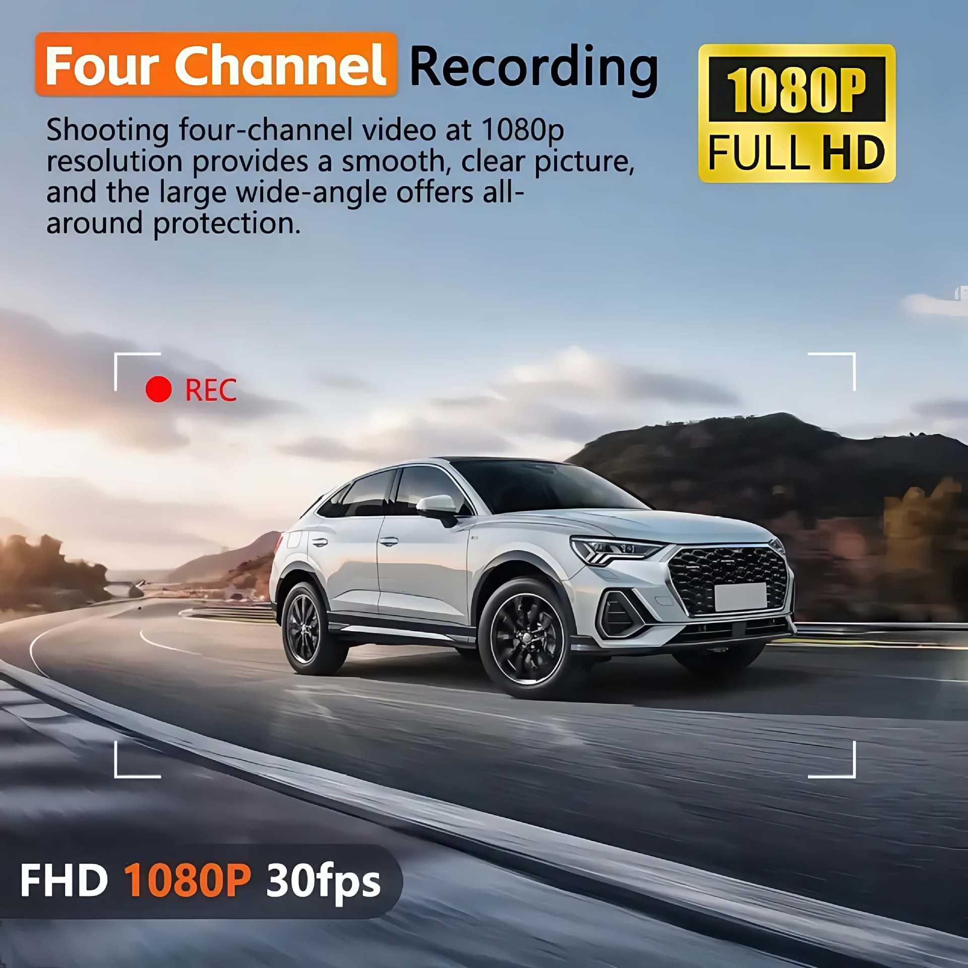 4-Channel FHD 1080P Dash Cam with WIFI 4 Cameras CAR DVR 360 Camera 4 ...