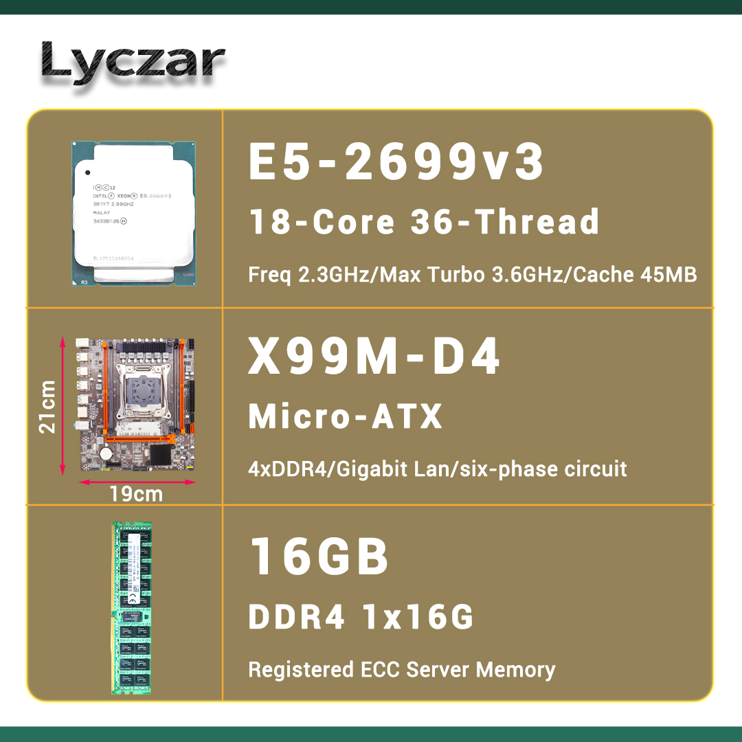 X99 Lyczar kit Motherboard(X99)+CPU(E5-2699v3)+Memory(1x16G DDR4 2133 ...