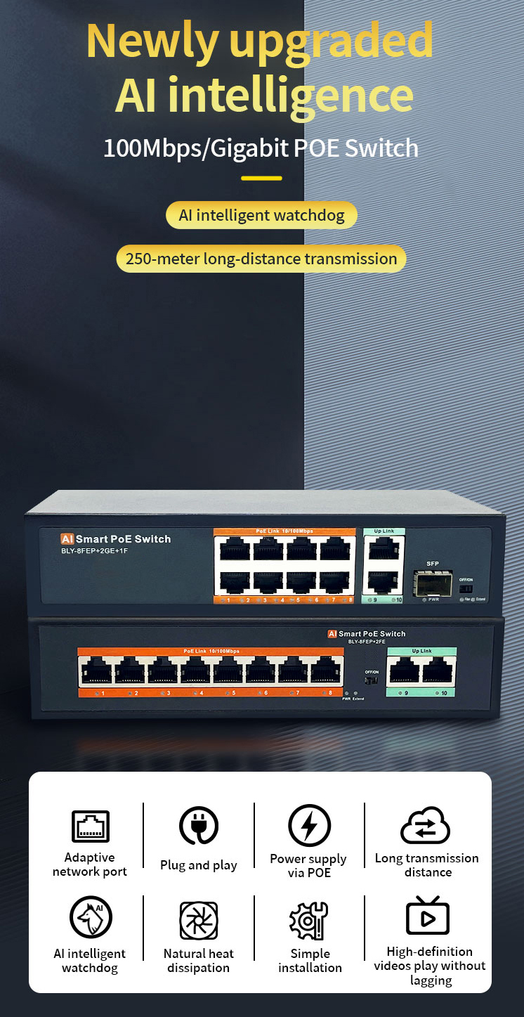 AI Gigabit POE power supply switch standard 4 port POE switch 48V ...
