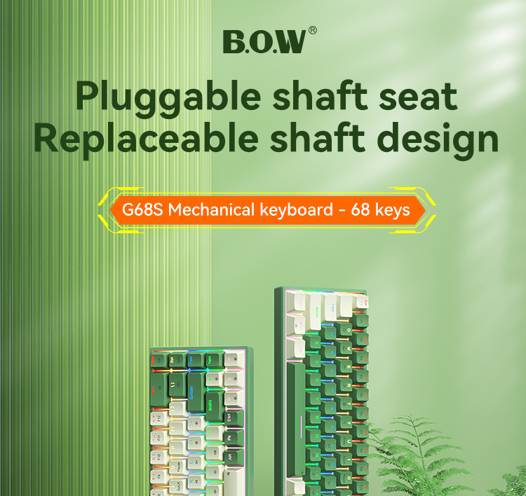 BOW G68S/G68D Wired Mechanical Keyboard Hot Swappable Red Switch Brown ...