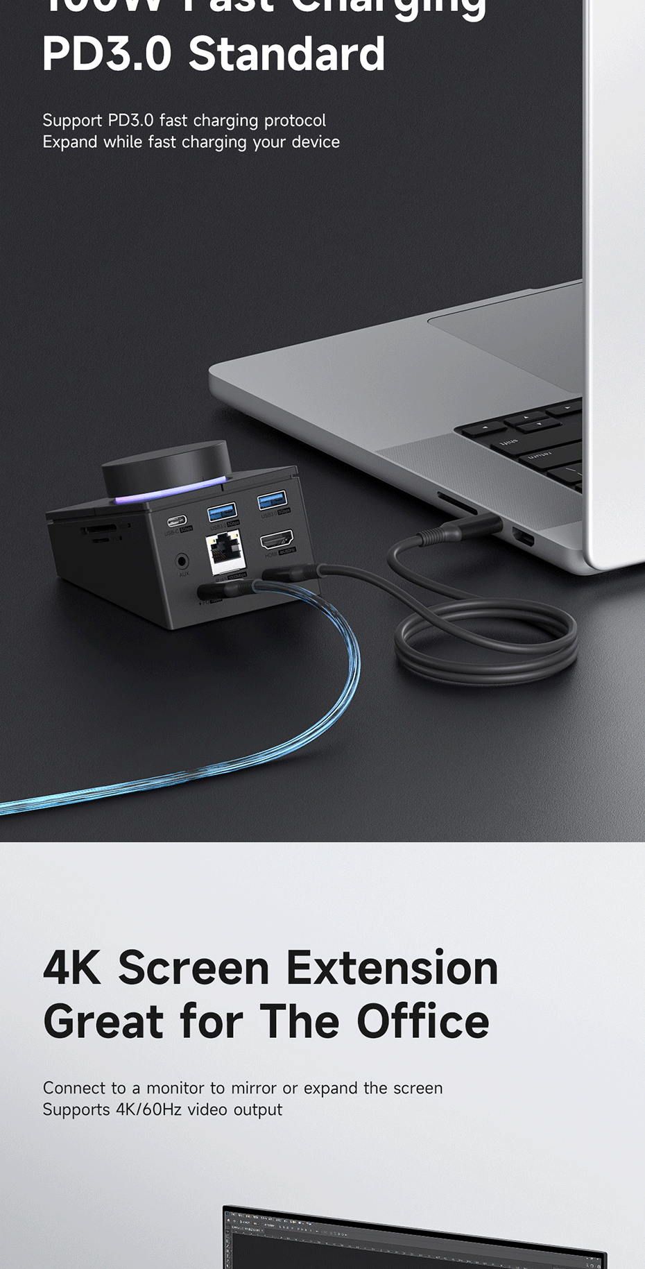 Hagibis Knob USB C Hub With 4K60Hz HDMI 100W PD Shortcut Buttons Type-C ...