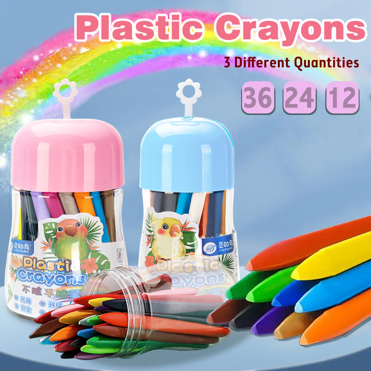 12/24/36 Colors Plastic Crayons Painting No Dirty Hand Safe Non-Toxic ...
