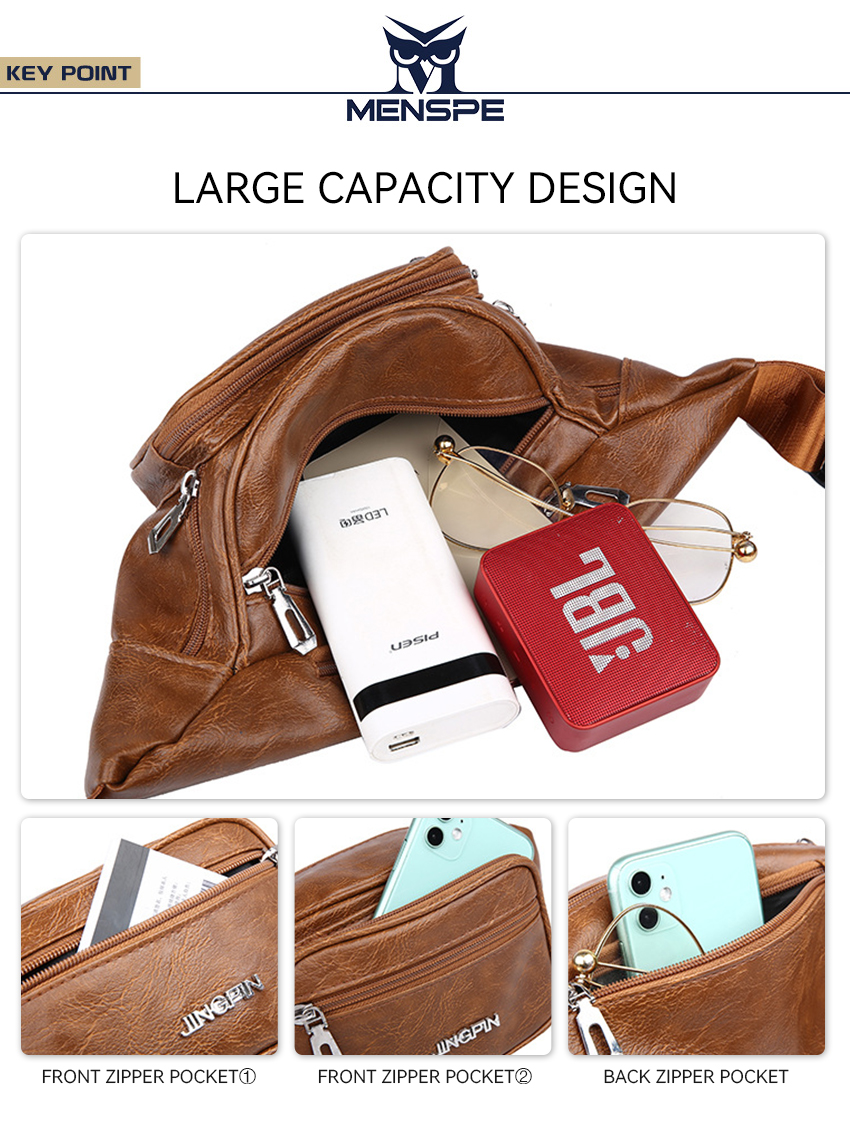 MENSPE Unisex Chest Bag Waterproof PU Sports Bag Large Capacity Casual ...