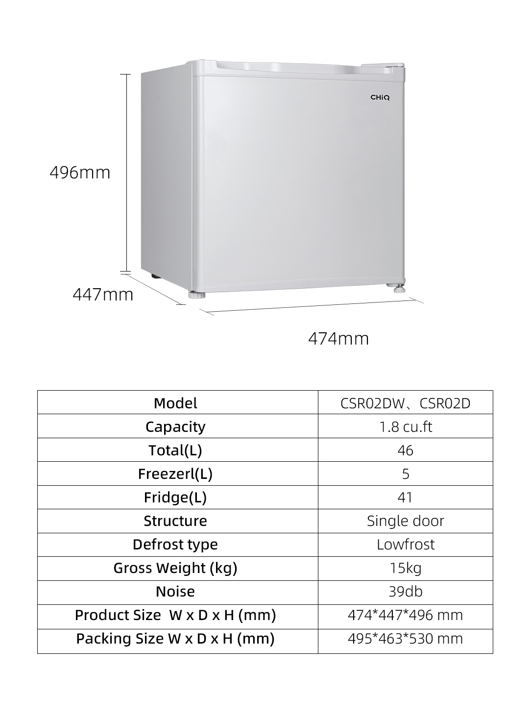 【NEW】CHiQ 1.8 cu.ft Single Door Mini Refrigerator CSR02DB CSR02DW ...
