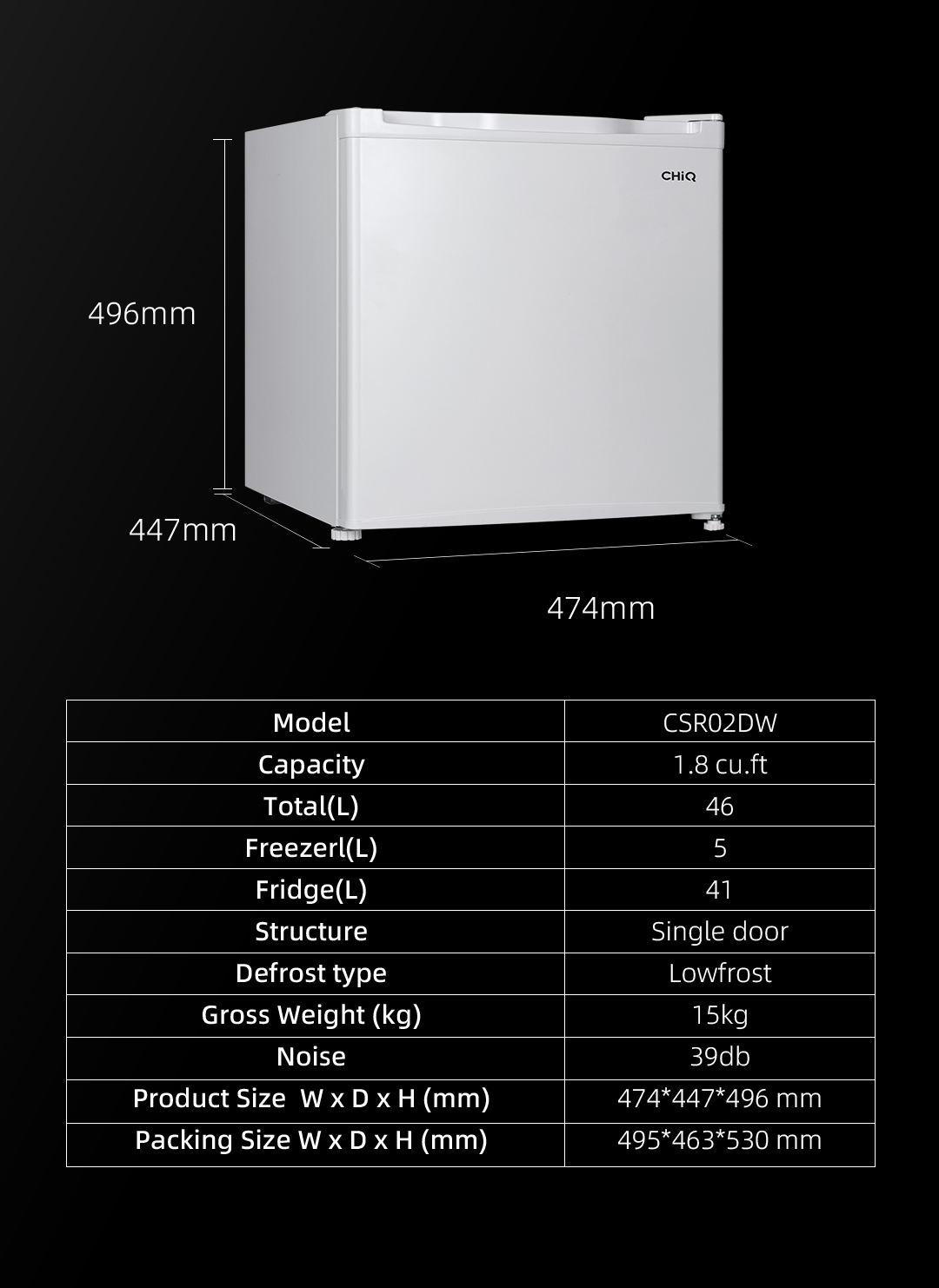 【NEW】CHiQ 1.8 cu.ft Single Door mini Refrigerator CSR02DW with Freezer ...
