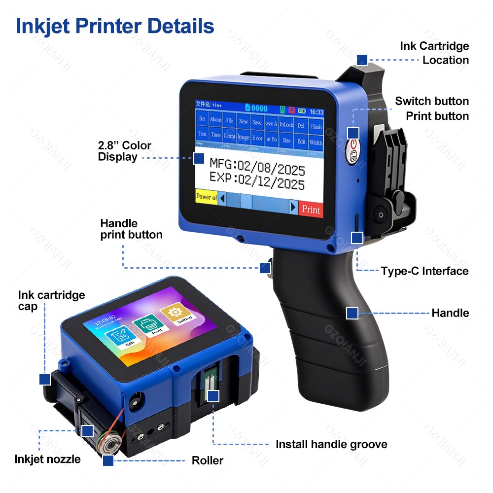 Mini Handheld Printer Production Date QR Barcode Logo Printing Smart ...