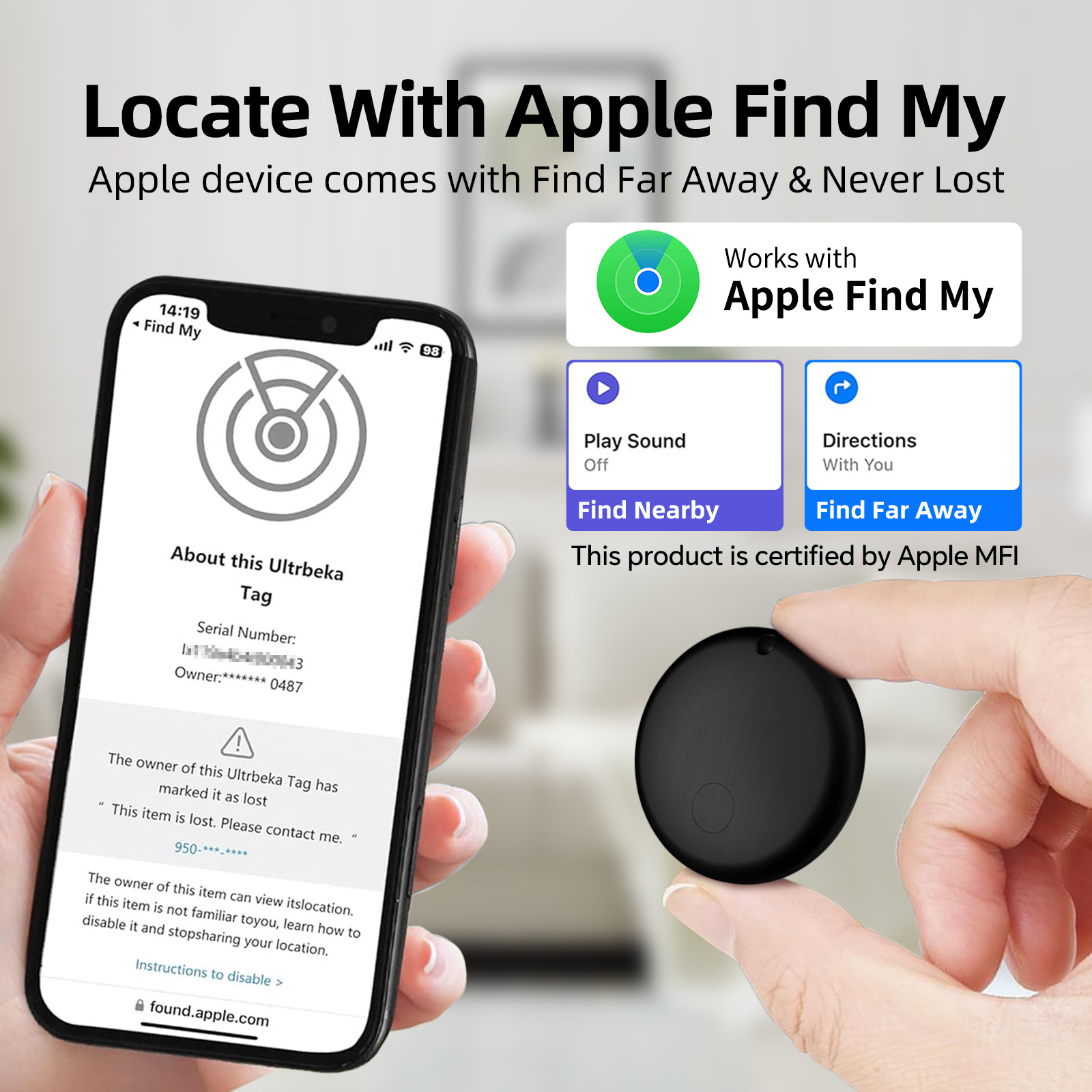 AKER Bluetooth Mini Tracker Tag For iph Find My APP Smart GPS Tracker ...