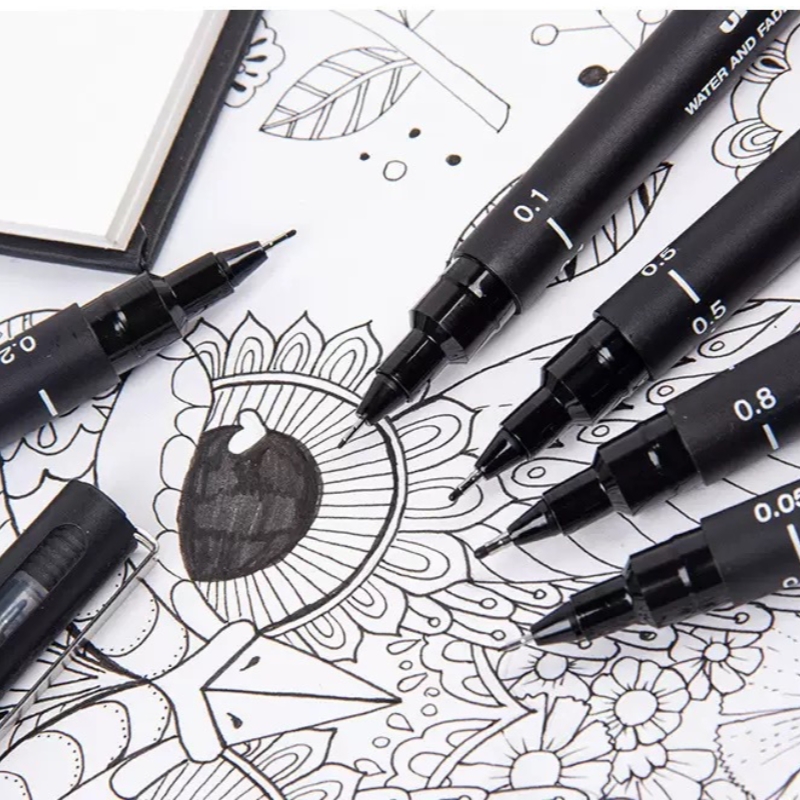 New Uni Pin Fineliner Drawing Pen Set – 005/01/02/03/05/08 Thin Tip ...