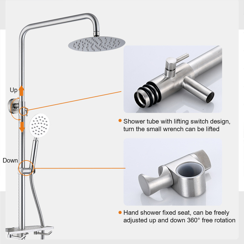 XTEN 304 Stainless Steel Single Point Shower Set with Faucet 3 way ...