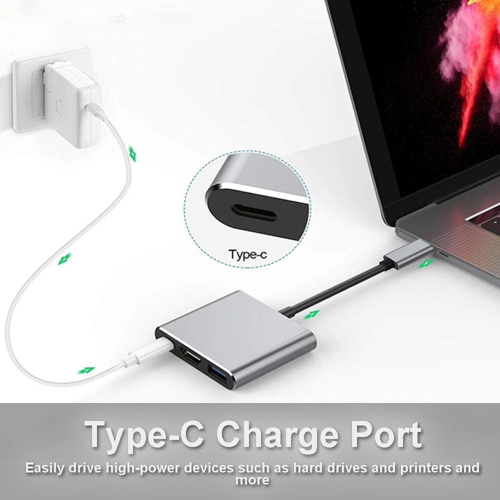 3 in 1 Type C HUB to HDTV USB PD 4K HDMI Fast Charging Adapter for PC ...
