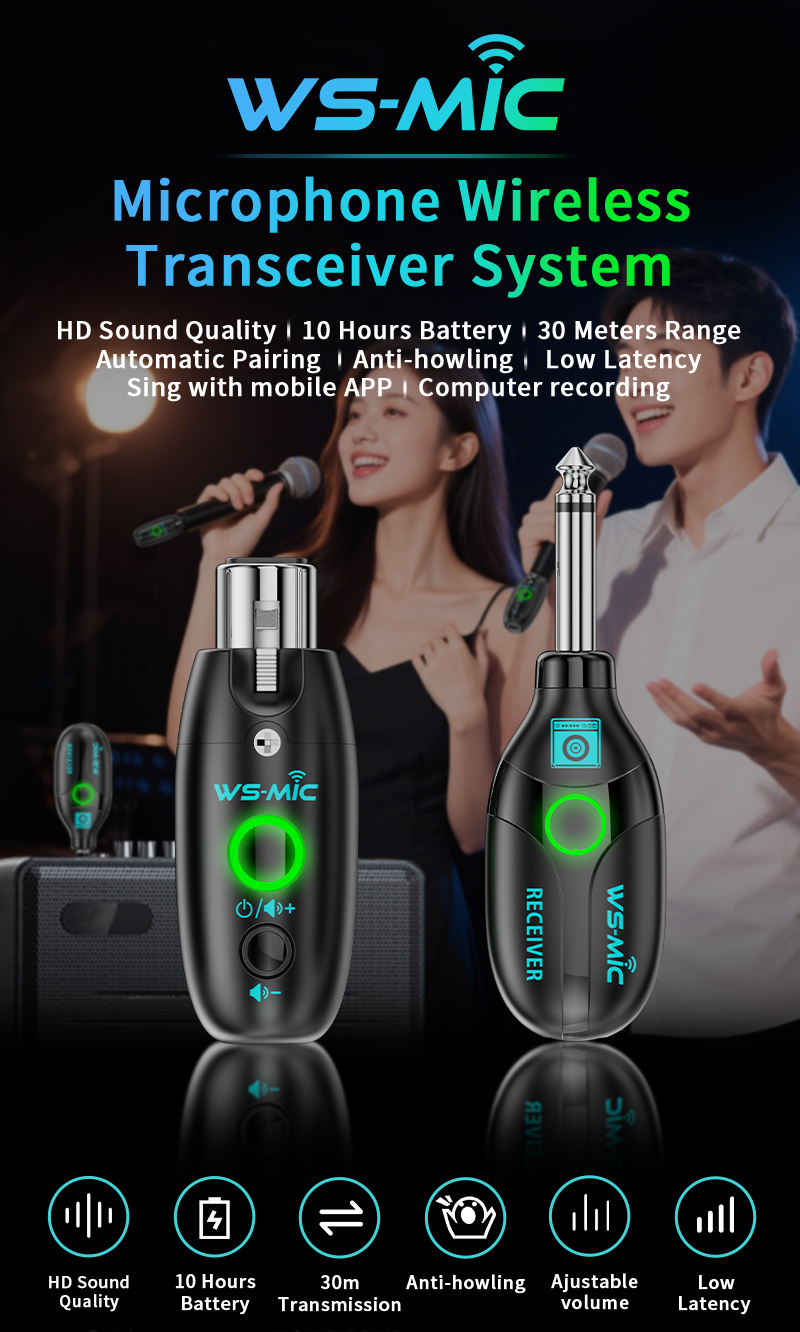 2.4GHz Wireless XLR Microphone Transmitter Receiver Plug-on Wireless ...