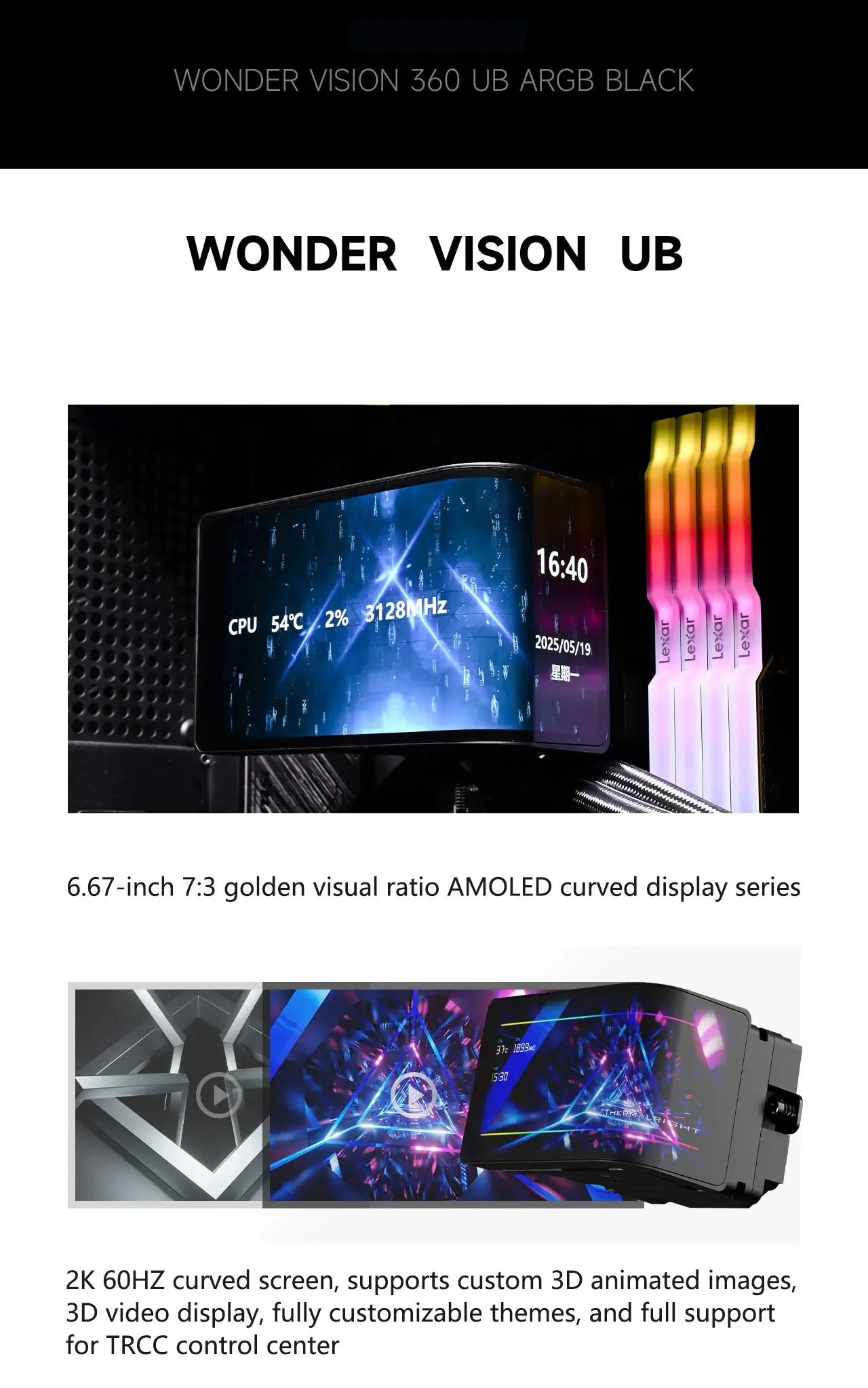 Thermalright Wonder Vision 360 UB ARGB CPU Water Cooler 6.67-inch LCD ...