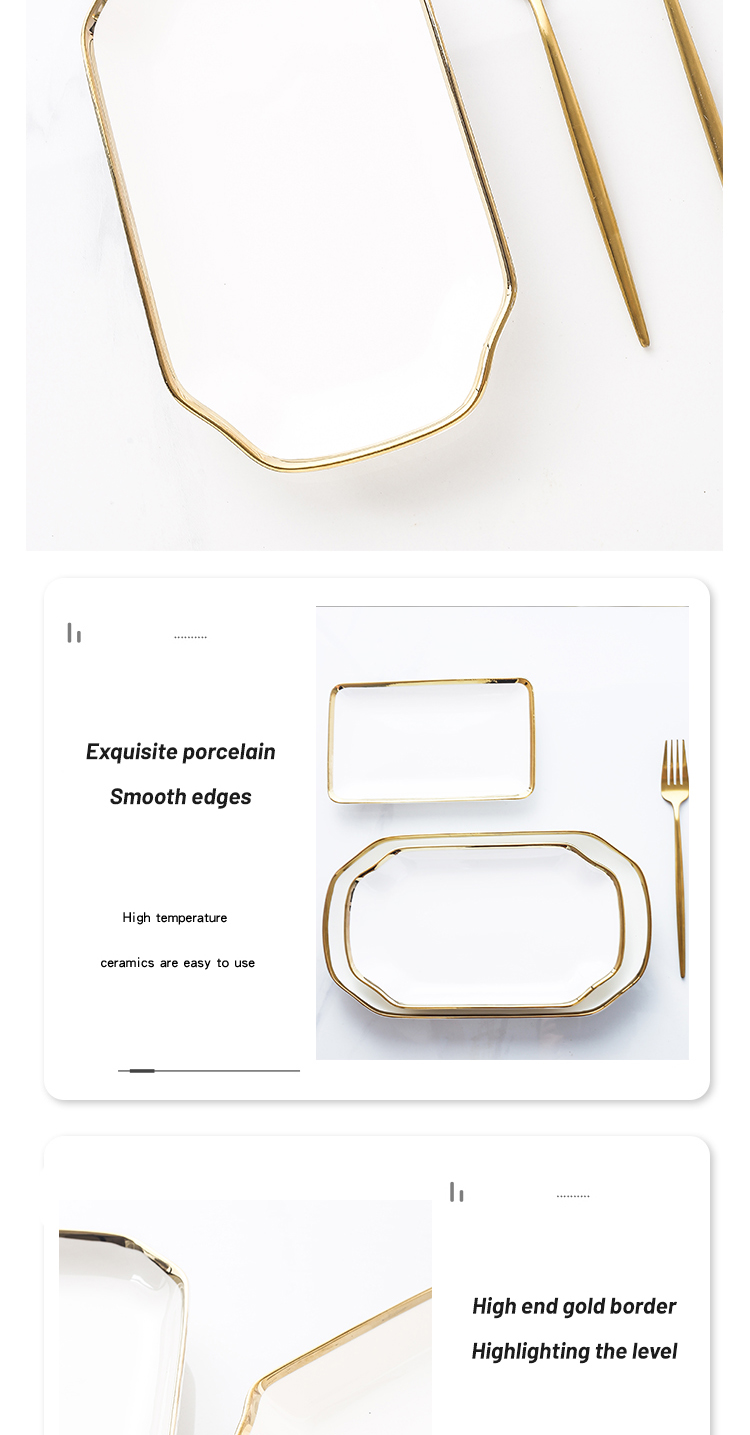 8 "10 "12" Gold Circle Rectangular Plate Ceramic Plate Fish Plate ...