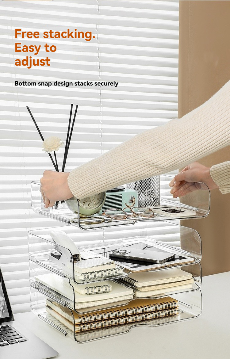 Transparent Desktop Storage Box - Stackable Office Organizer for Files ...