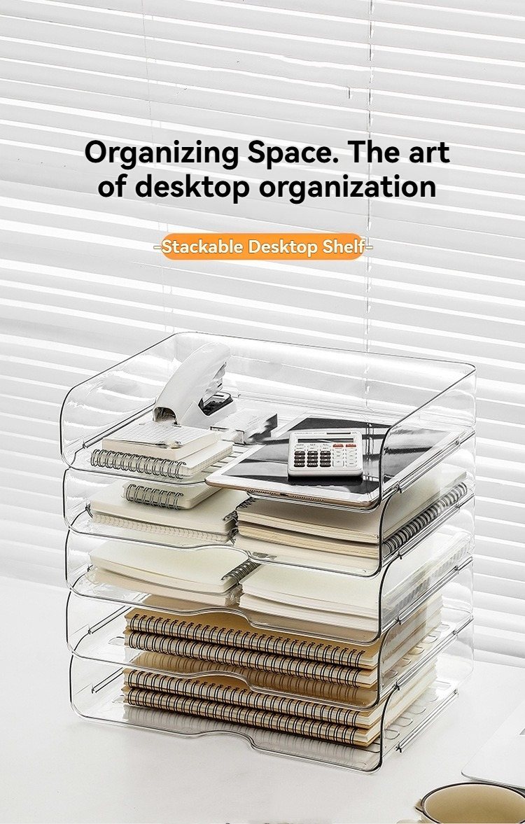 Transparent Desktop Storage Box - Stackable Office Organizer for Files ...