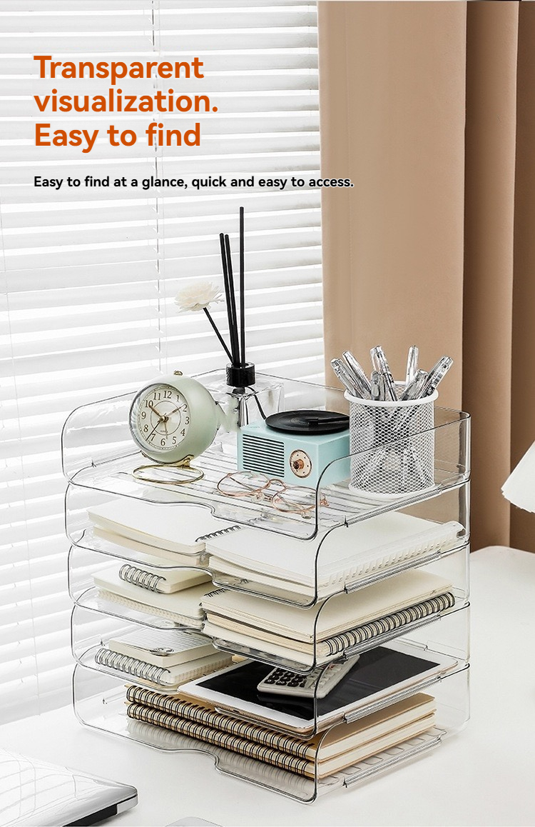 Transparent Desktop Storage Box - Stackable Office Organizer for Files ...