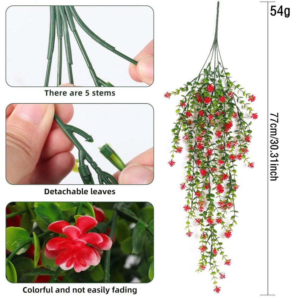 Red Flower Vine Strip Wall Mounted Dangling Artificial Plant Simulation ...