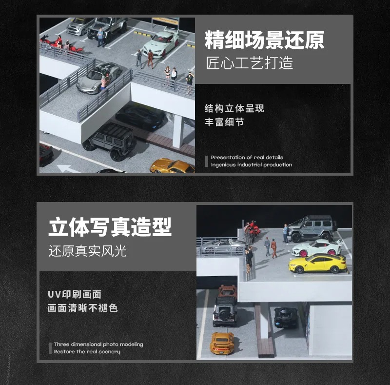 Diorama 1/64 Double Fenced Open Car Park Model Simulation Garage Model ...