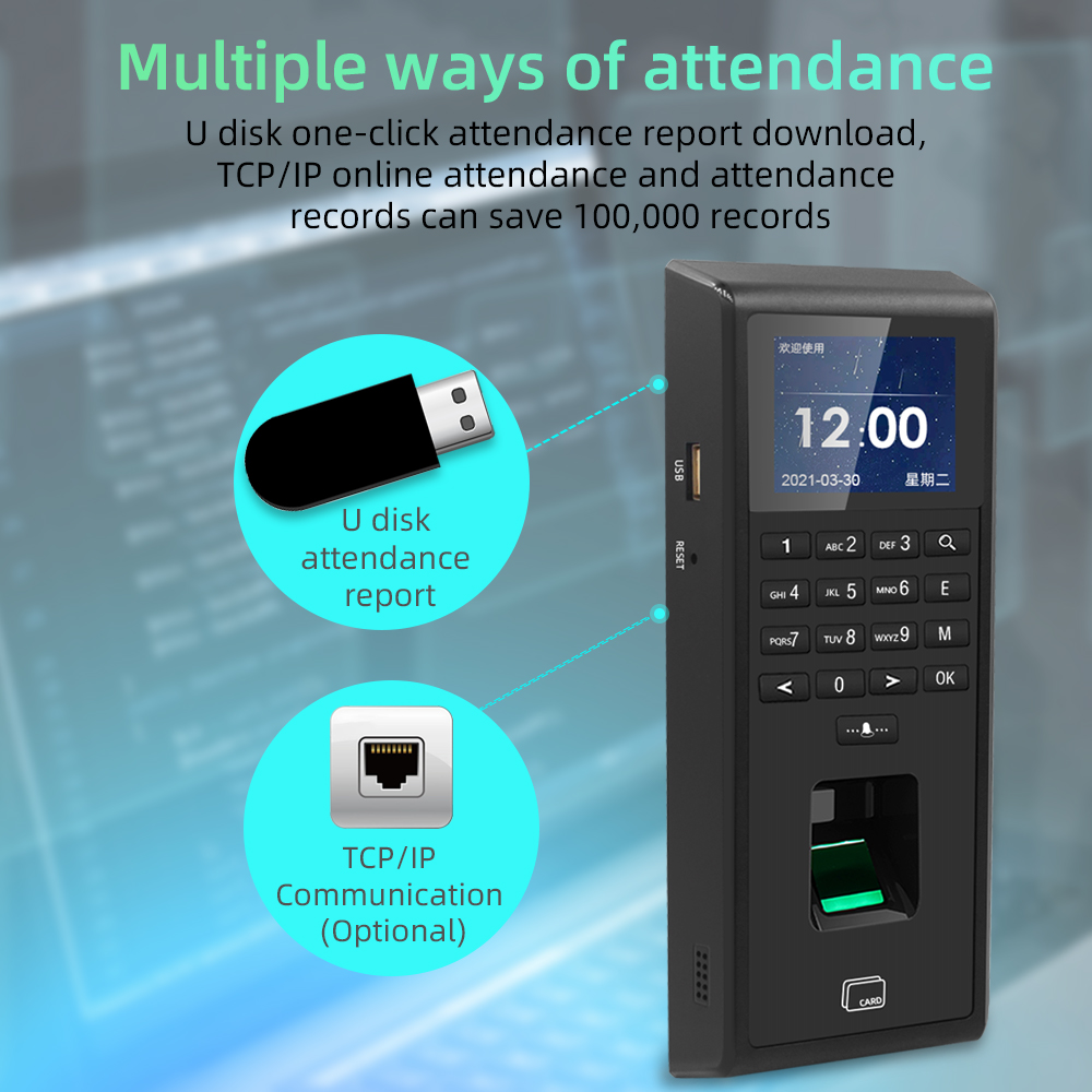 1000User Biometric Fingerprint Access Control Keypad Time Attendance Access Control System TCP ...