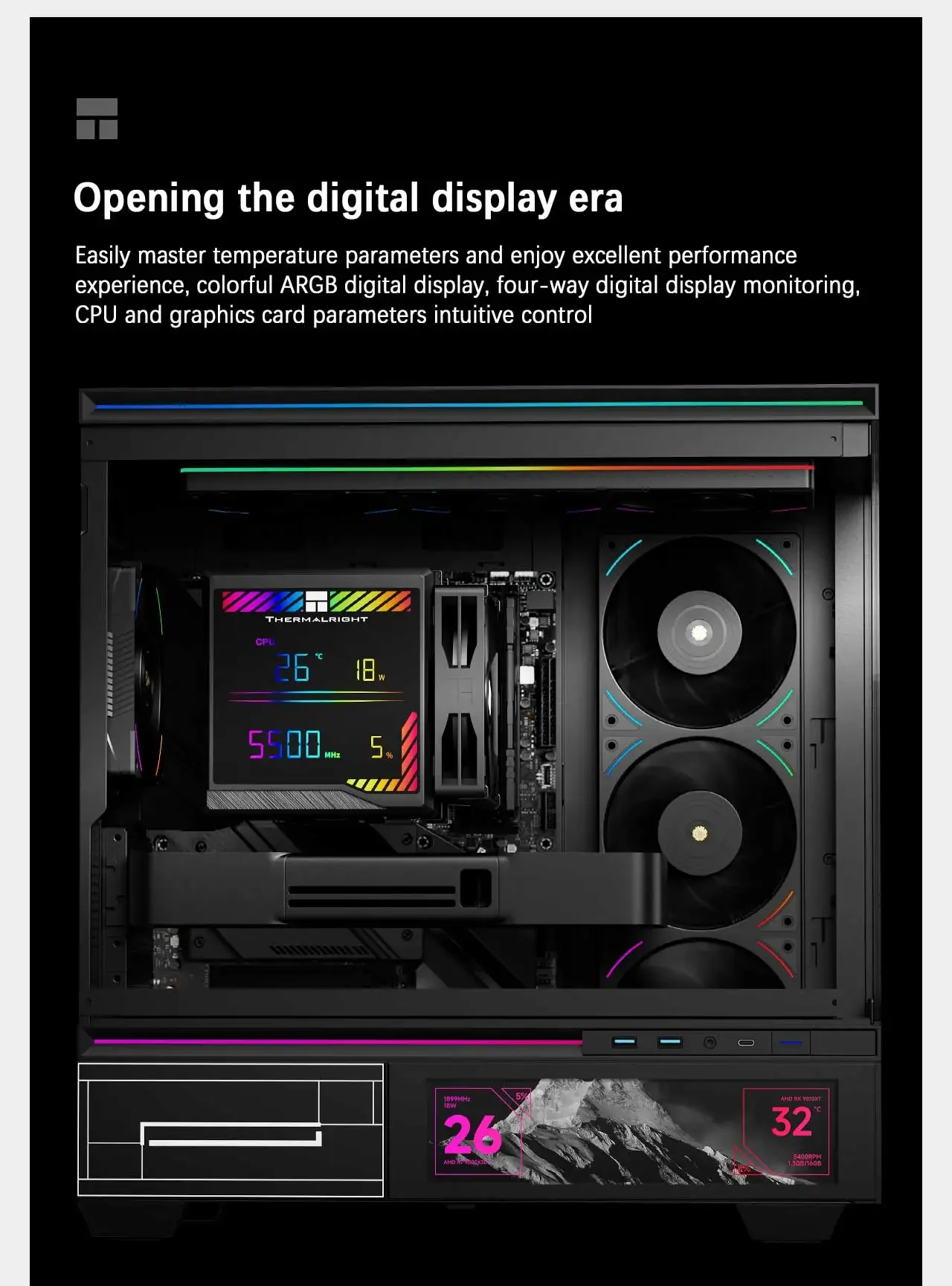 Thermalright PA140 Digital CPU Air Cooler LCD Display 6 heat pipe Dual ...