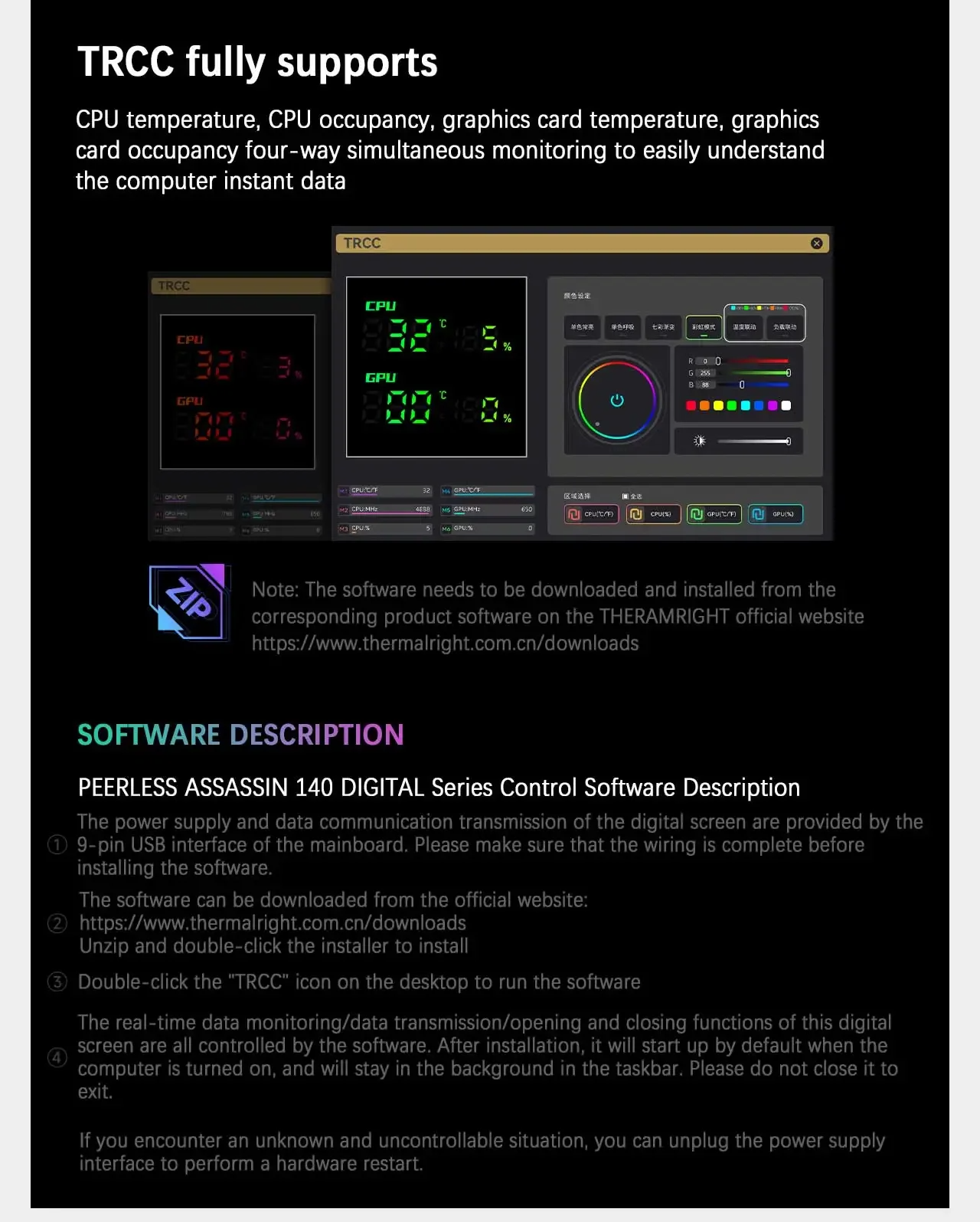 Thermalright PA140 Digital CPU Air Cooler LCD Display 6 heat pipe Dual ...