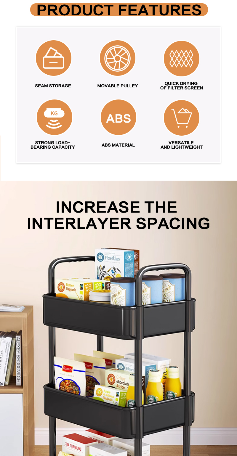 3/4/5 Layers Shelf with Wheels Plastic Cart Shelf Easy to Move Cart ...