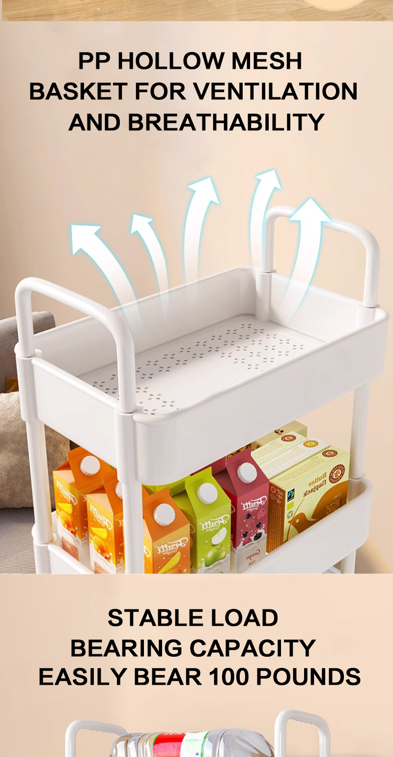 3/4/5 Layers Shelf with Wheels Plastic Cart Shelf Easy to Move Cart ...