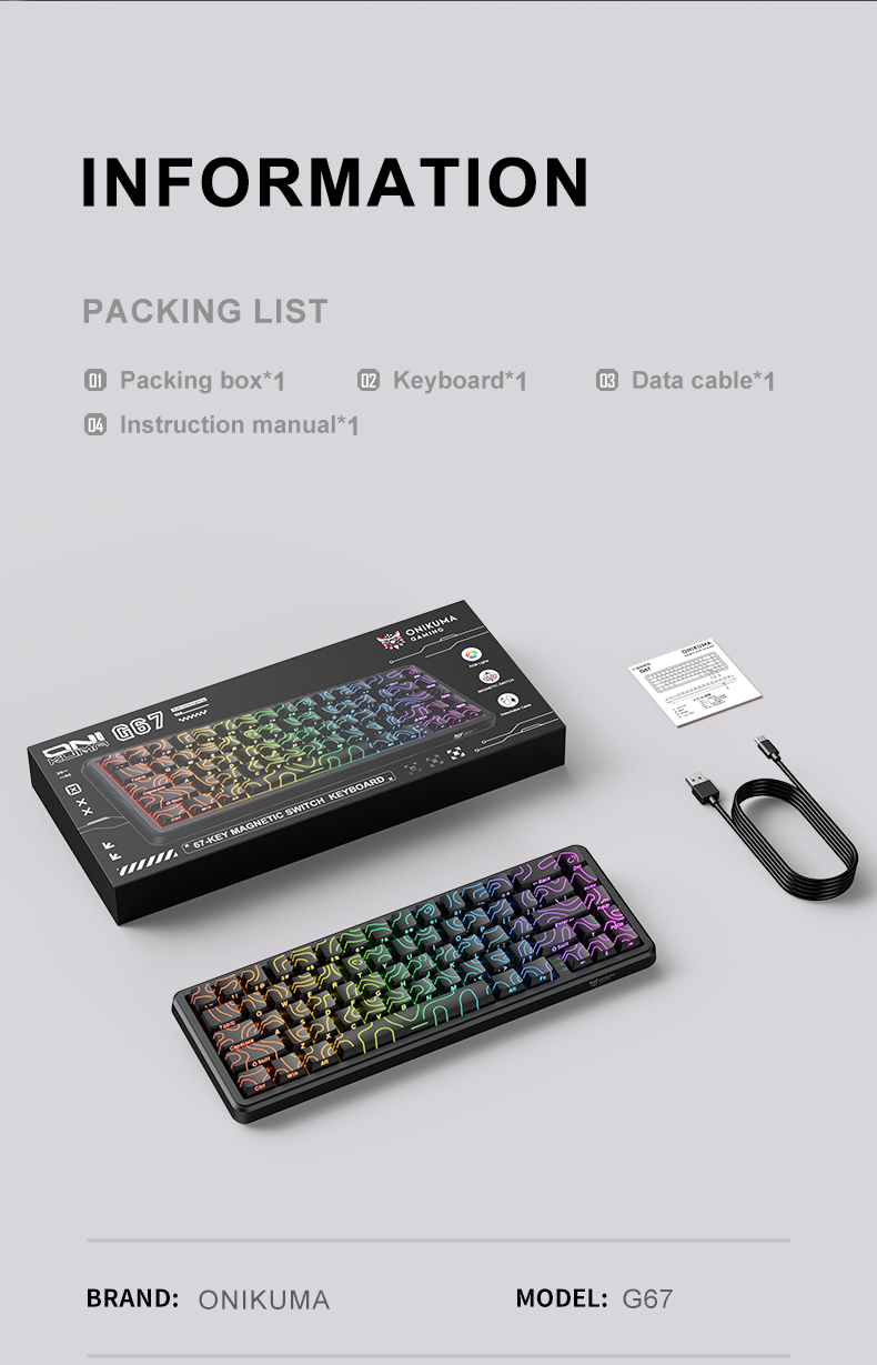 ONIKUMA G67 Hotswap Mechanical Keyboard Magnetic axis keyboard With RGB Backlit And Side Lightv ...