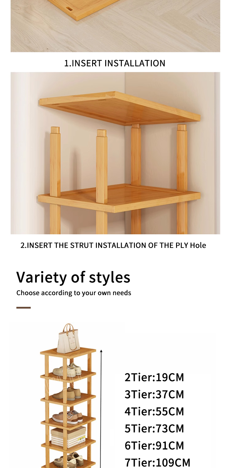 2-9 Layers Shoe Rack Organizer Bamboo Stackable DIY Bamboo Shoe Rack ...