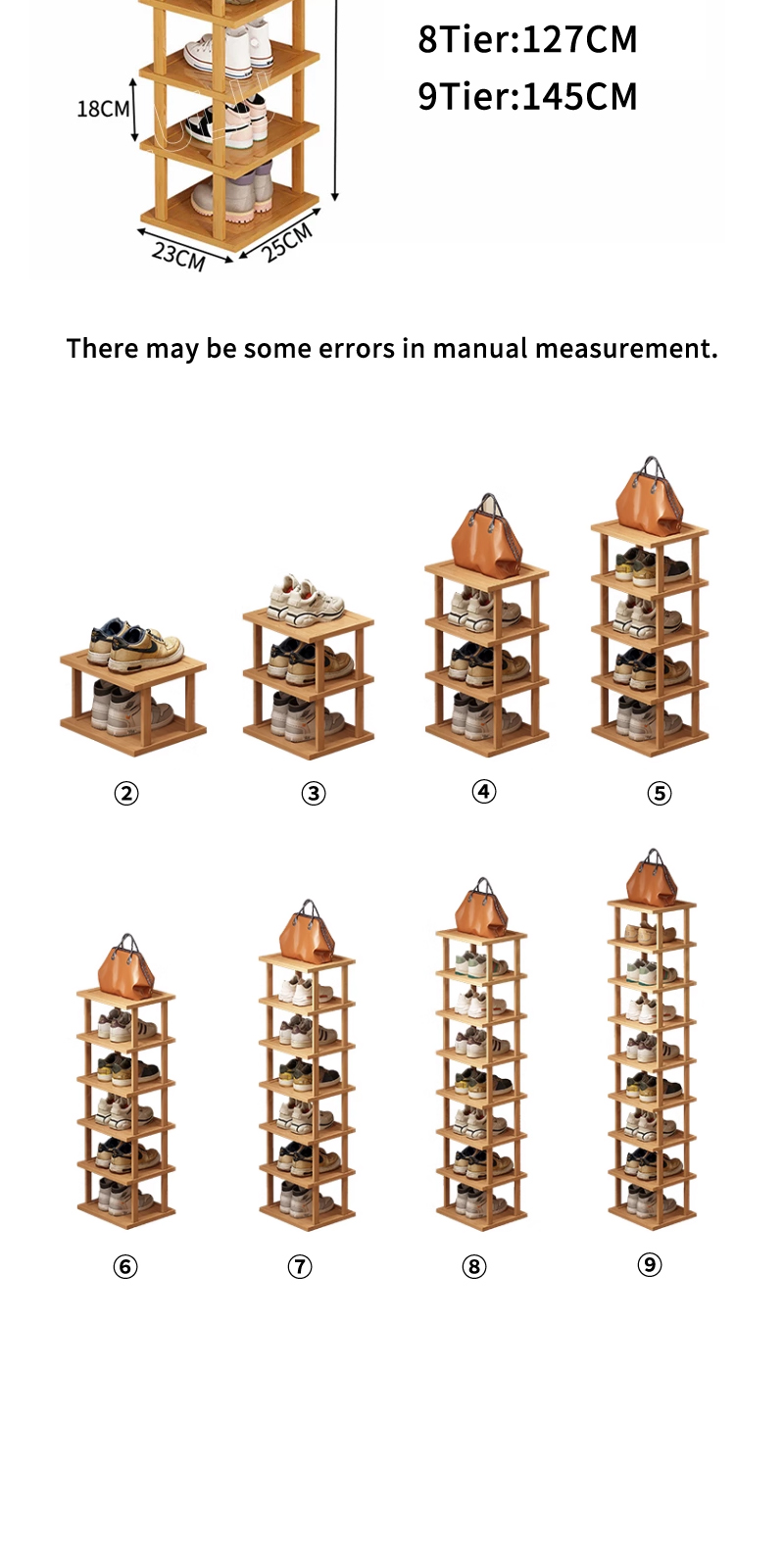 2-9 Layers Shoe Rack Organizer Bamboo Stackable DIY Bamboo Shoe Rack ...