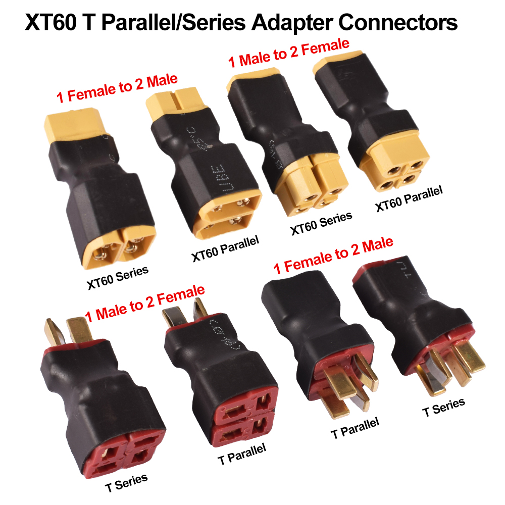 XT60 T Plug Parallel/Series Adapter Connectors 2 Male to 1 Female/1Male ...