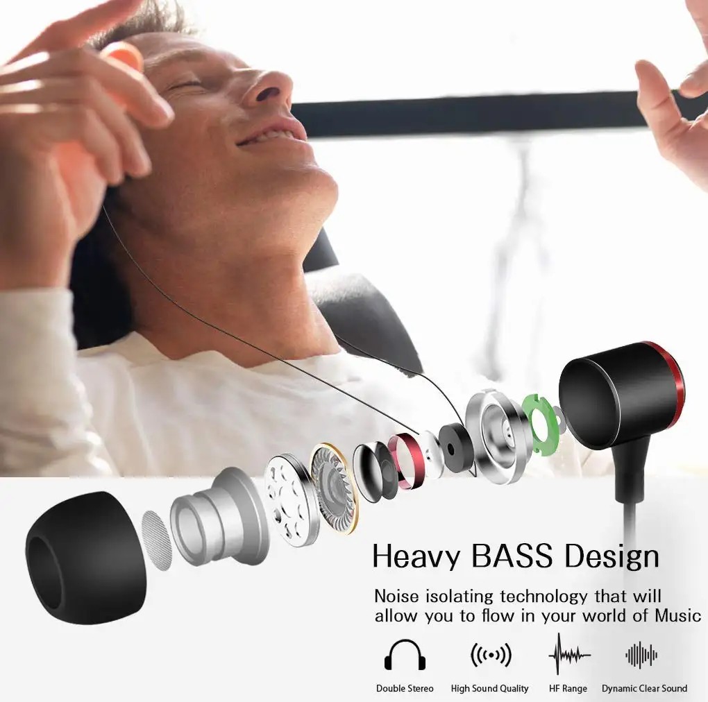 SPRISE Extra Bass Stereo Metal Earphones With Earphone Case Noise ...