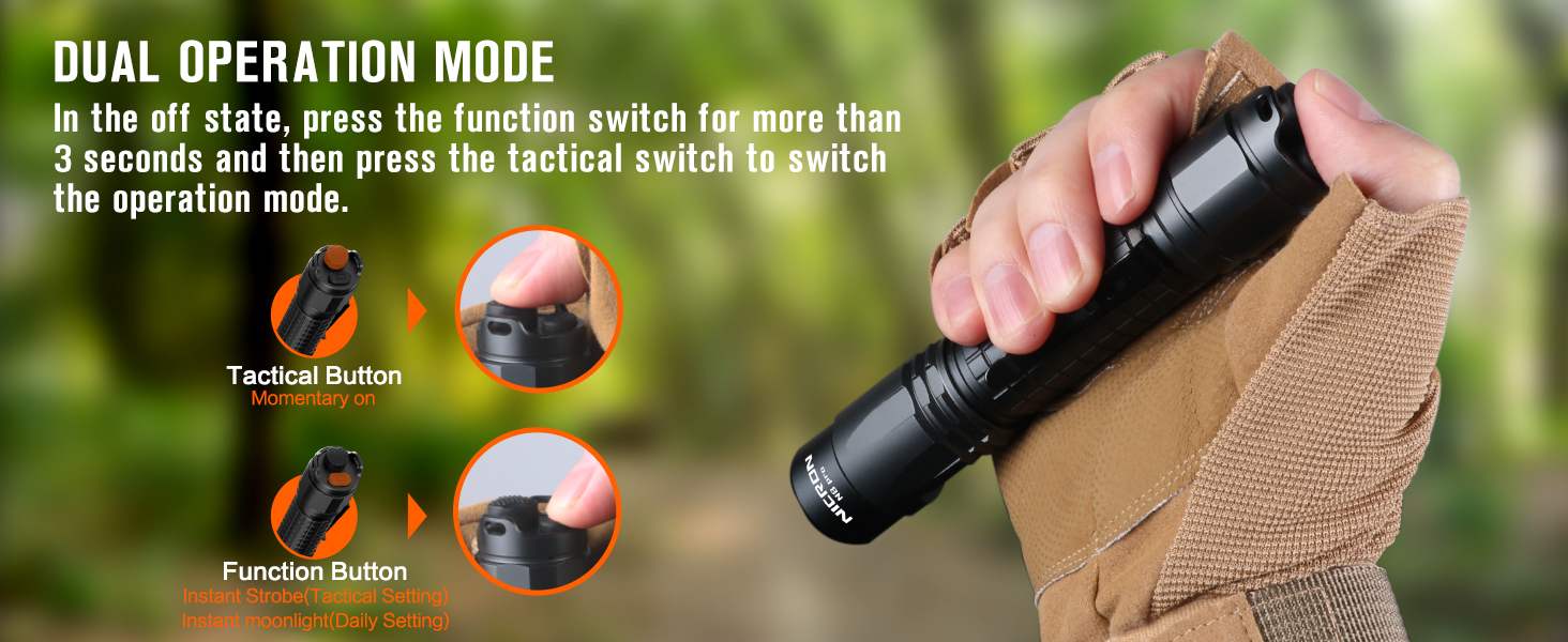 NICRON Rechargeable Flashlight N8pro 1700 lumens Dual Switches Tactical Flashlight 6 modes IP68 ...