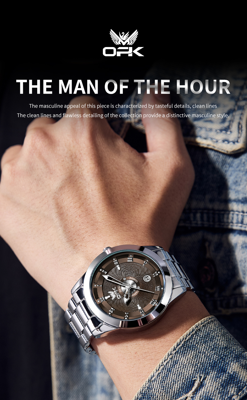 OPK Watch For Men Waterproof Original Quartz Stainless Steel Coffee ...