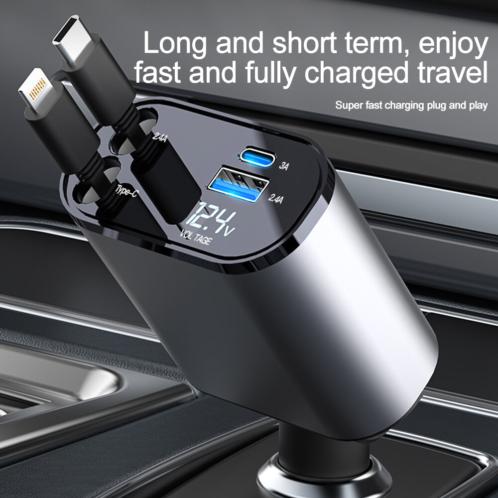 Car Charger 4IN1 Retractable 120W Fast Charging Four-Port Super Fast ...