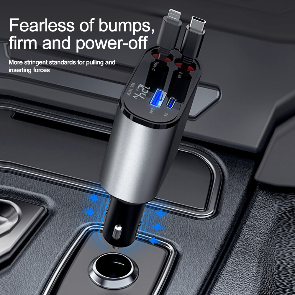 Car Charger 4IN1 Retractable 120W Fast Charging Four-Port Super Fast ...