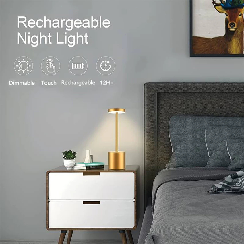 LED Wireless Iron Table Lamps 3 Color Changeable & Dimming Table Light ...