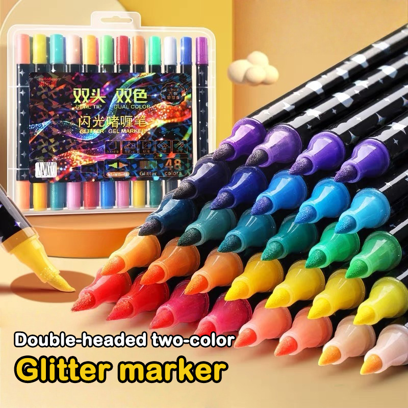 24/48Colors Dual Tip Glitter Drawing Color Pen Set Markers Metallic ...