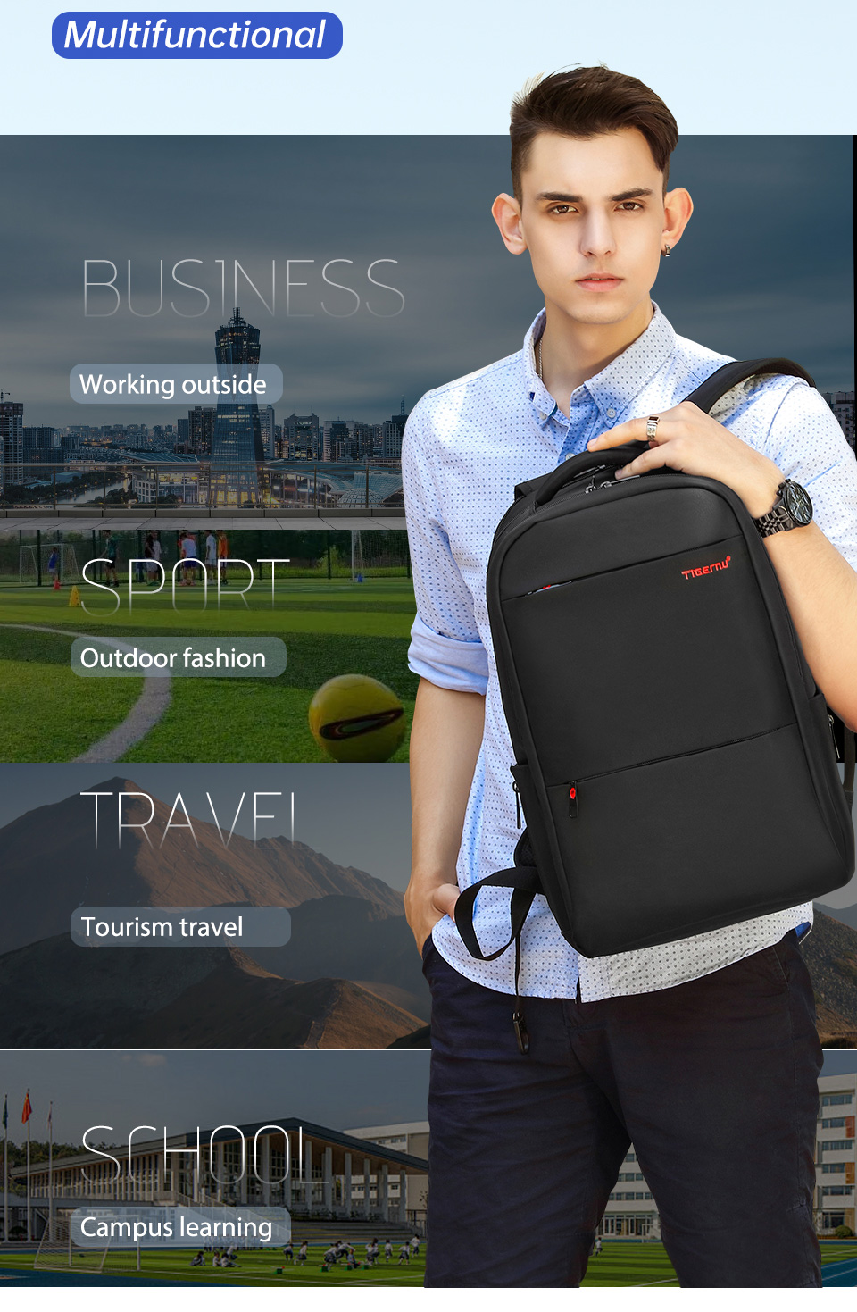 Tigernu 3032 Men Women 15-19inch Backpack Waterproof Laptop Backpack ...