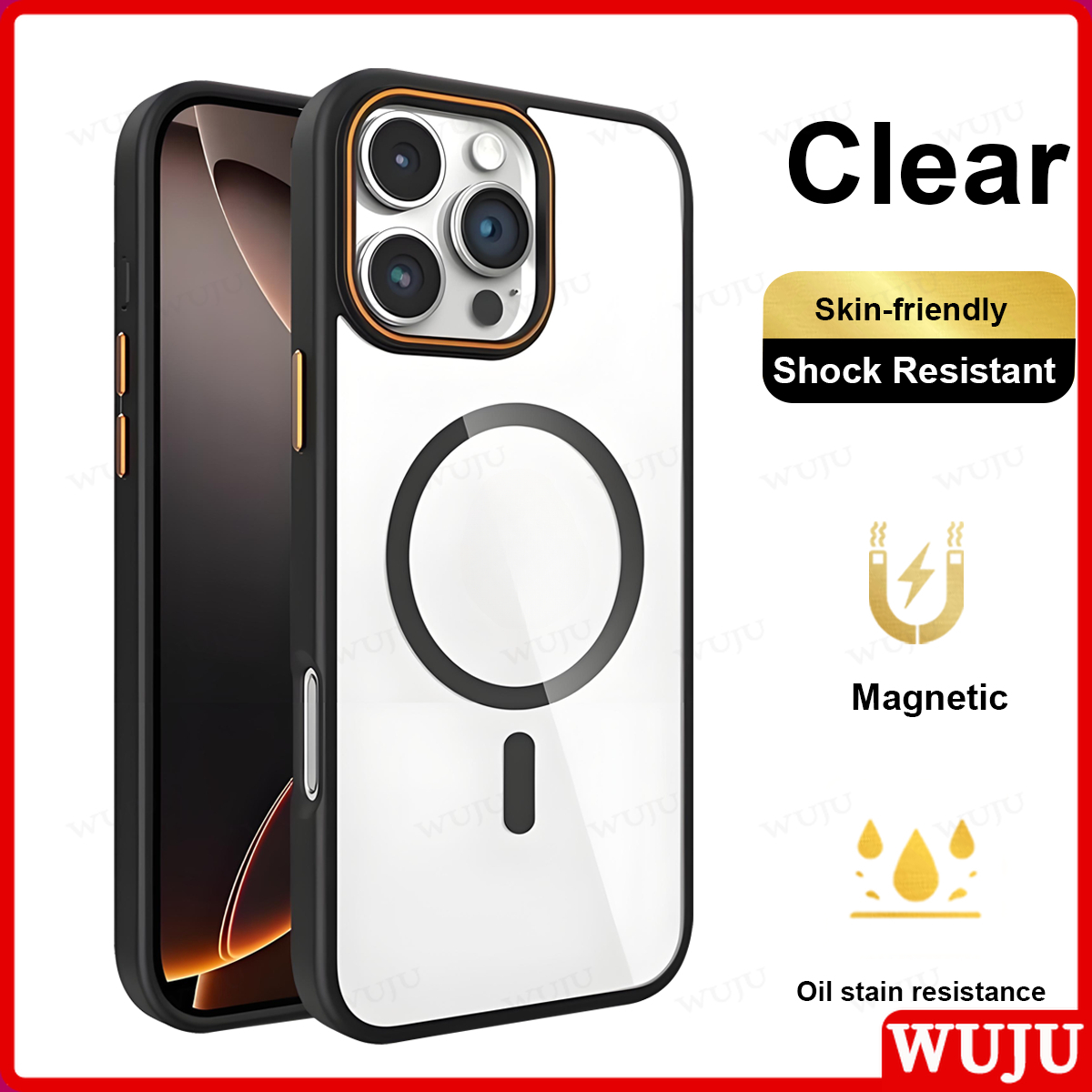 WUJU Luxury Magnetic Wireless Charging Transparent Phone Case Compatible For iPhone 16 15 14 13 ...