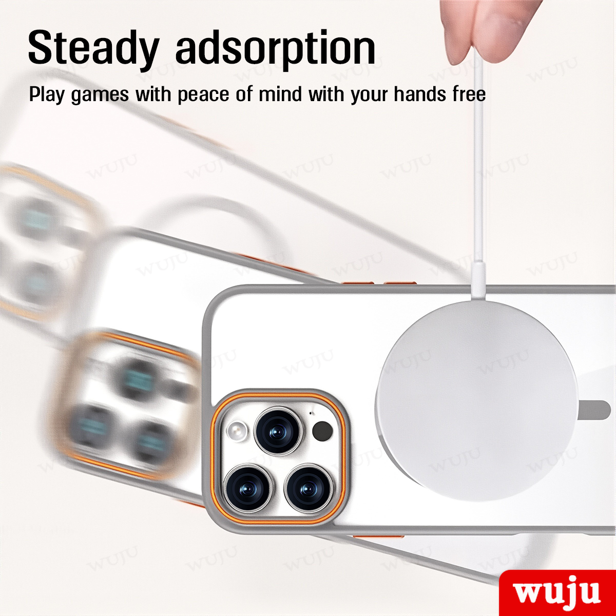 WUJU Luxury Magnetic Wireless Charging Transparent Phone Case Compatible For iPhone 16 15 14 13 ...