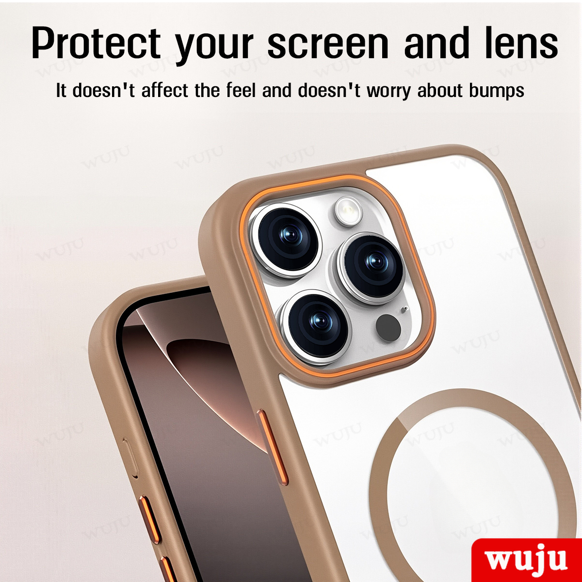 WUJU Luxury Magnetic Wireless Charging Transparent Phone Case Compatible For iPhone 16 15 14 13 ...